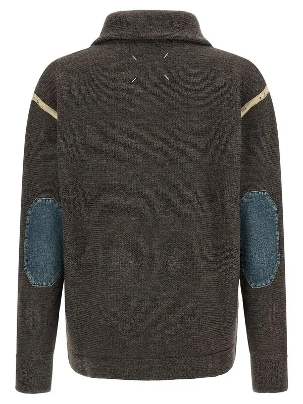 MAISON MARGIELA Elbow Patch Quarter-zip Reversible Sweater - Gray