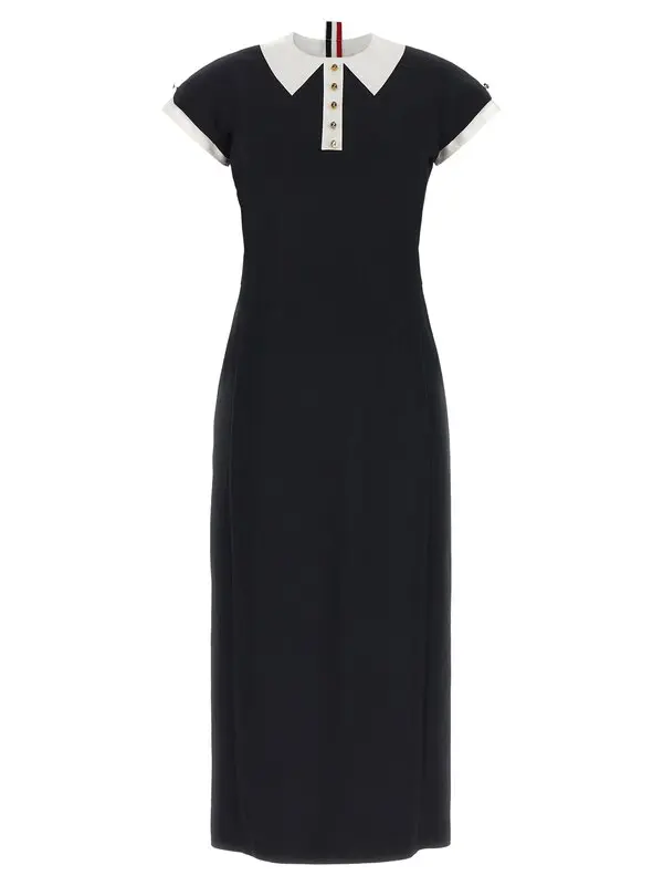 Thom Browne Polo Dress With Intarsia And Rwb Detail - Blue