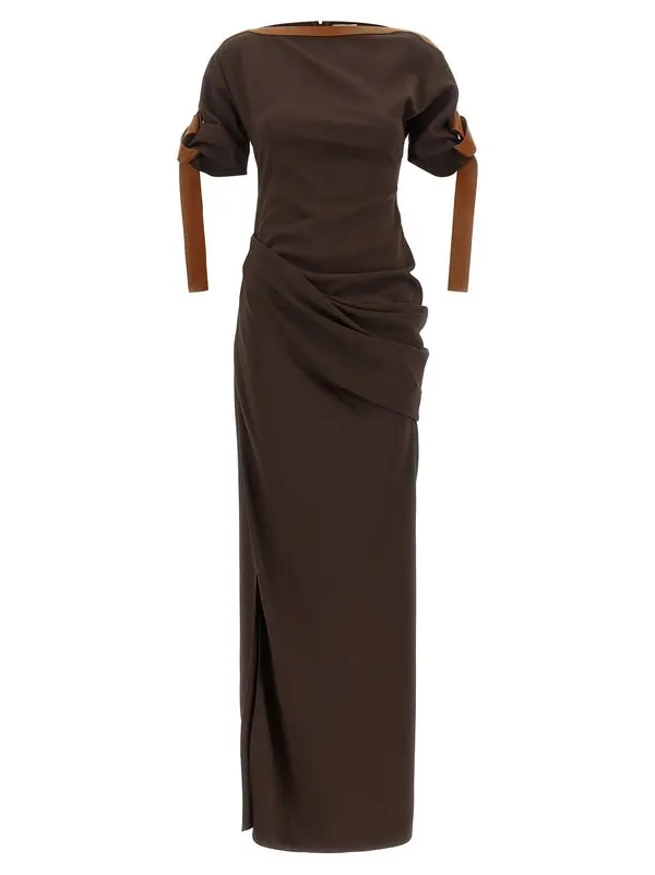 FERRAGAMO Dress With Leather Straps - Brown
