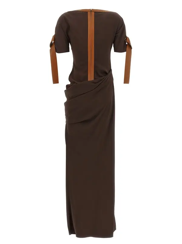 FERRAGAMO Dress With Leather Straps - Brown