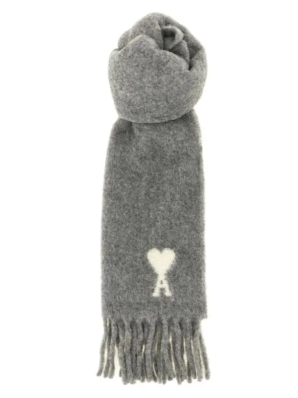 AMI Paris Adc Logo Scarf And Fringes