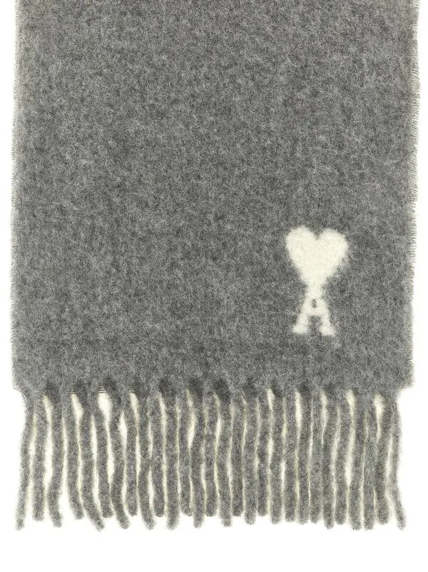 AMI Paris Adc Logo Scarf And Fringes