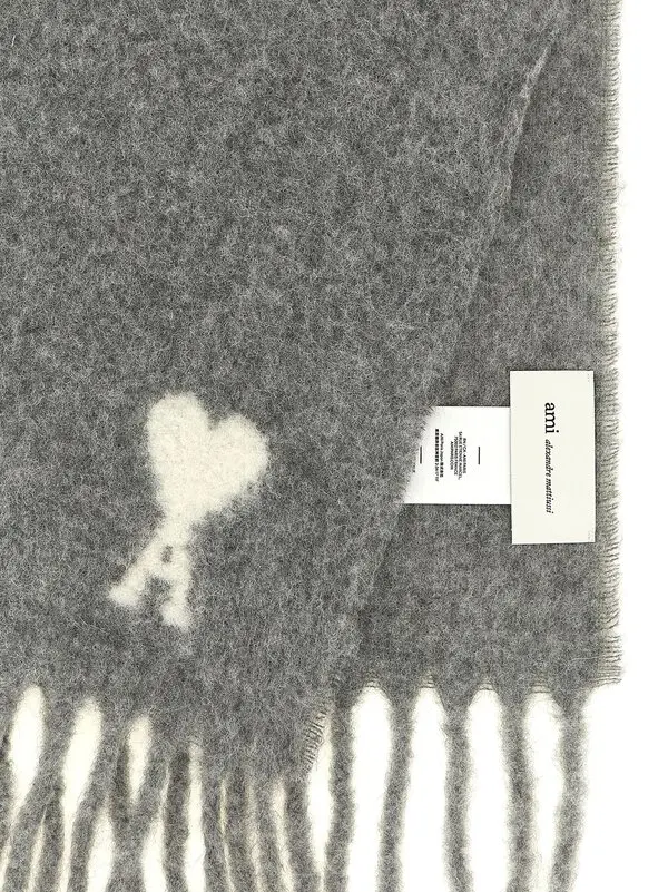 AMI Paris Adc Logo Scarf And Fringes