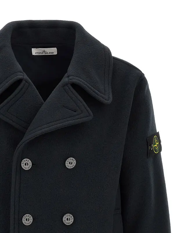 Stone Island Double-breasted Coat With Logo Badge