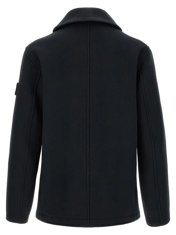 Stone Island Double-breasted Coat With Logo Badge