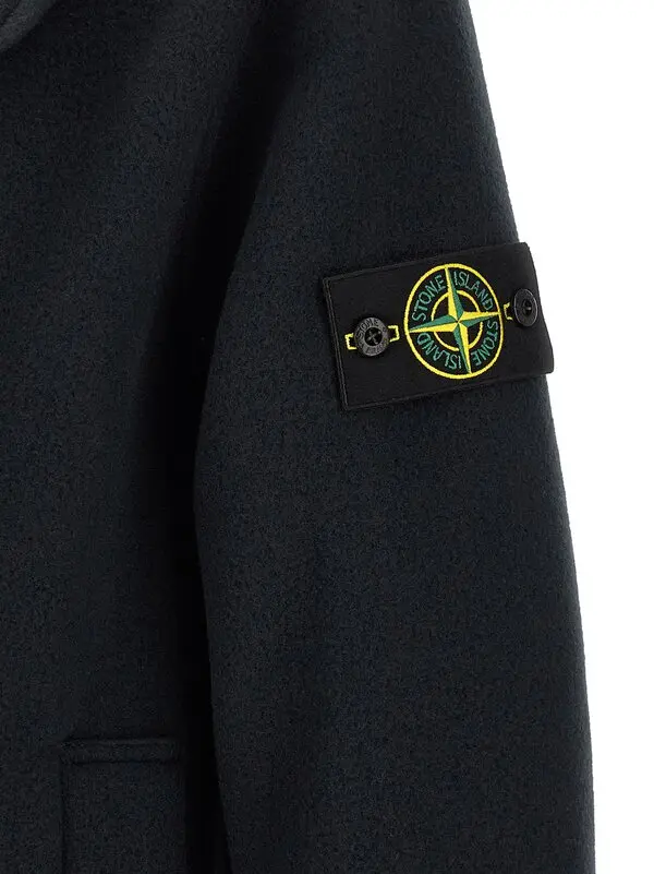 Stone Island Double-breasted Coat With Logo Badge