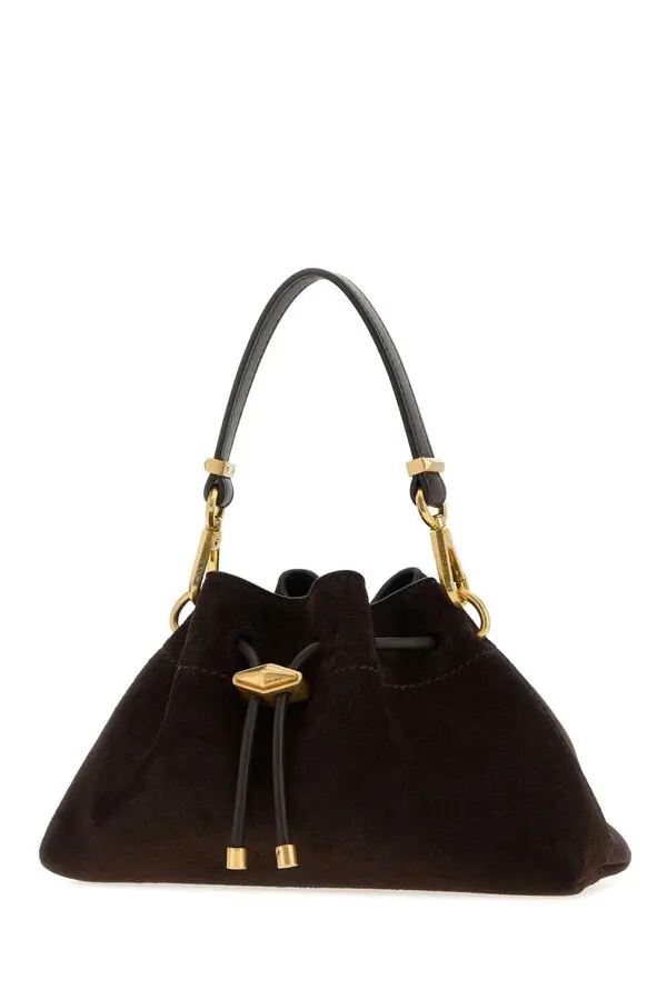 JIMMY CHOO Dark Suede Small Cinch Bucket Bag - Brown