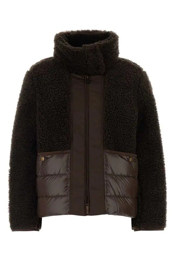 Moncler Chocolate Teddy And Polyester Glorieux Down Jacket - Brown