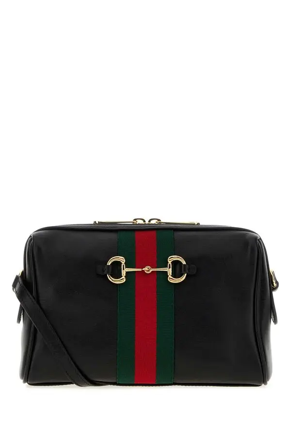 Gucci Leather Small Horsebit Web Crossbody Bag - Black