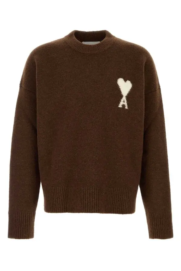 AMI Paris Chocolate Stretch Alpaca Blend Sweater