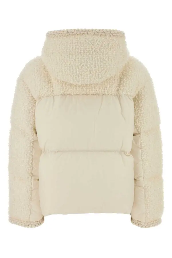 Moncler Ivory Boucle And Polyester Cristallin Down Jacket