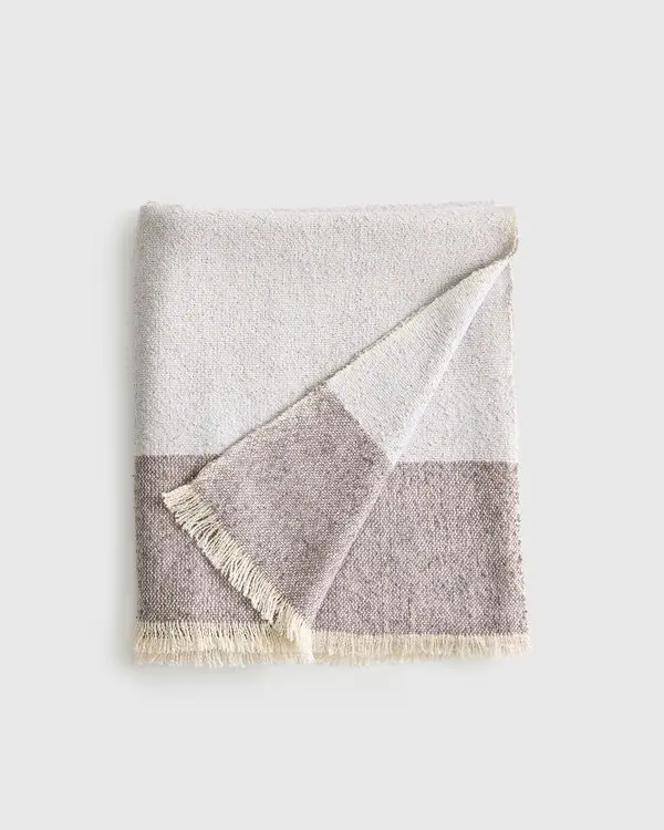 Quince Silk Cashmere Striped Boucle Throw - Mist/graphite