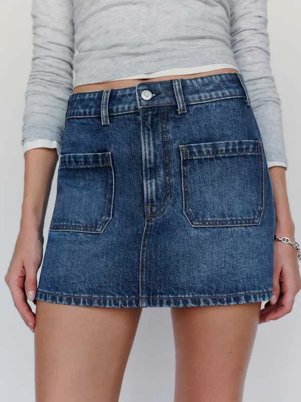 REFORMATION Cristina Stretch Mid Rise Denim Skirt