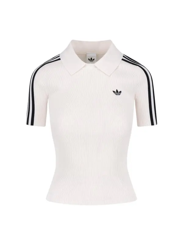 Adidas Ribbed Short Sleeve Polo Shirt - Beige