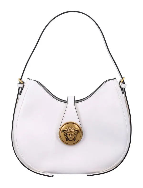 Versace Leather Shoulder Bag With Medallion Detail - Bianco