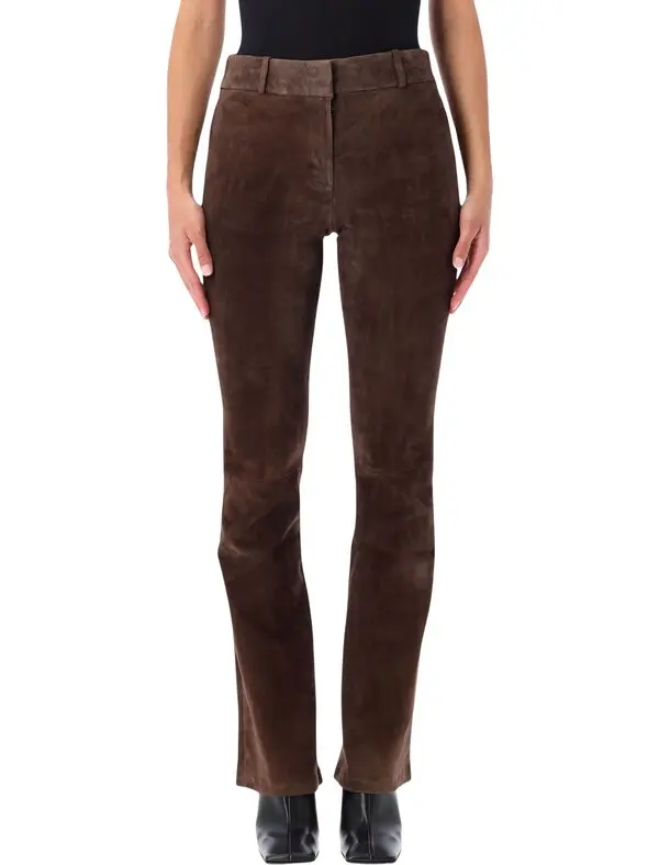 ARMA High-waist Slim-leg Suede Trousers - Dark Brown