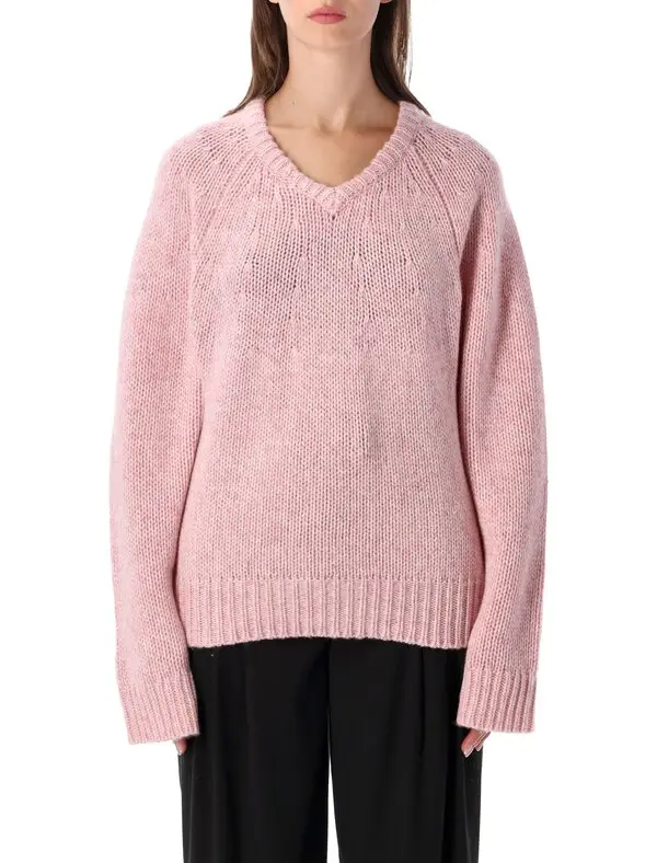 LISA YANG Oversized V-neck Cashmere Sweater - Straberry Milkshake