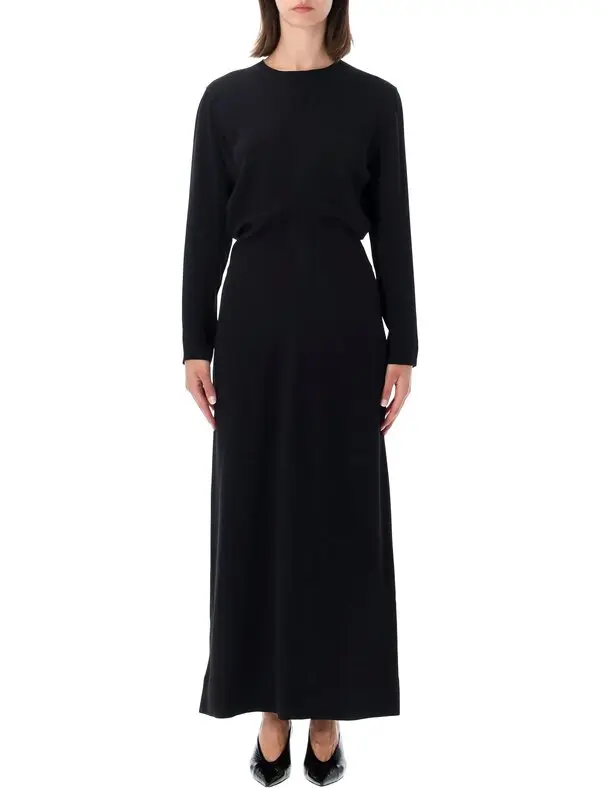 TOTEME Effortlessly Elegant Matte Cady Slouch-waist Draped Long-sleeve Ankle-length Dress - Nero