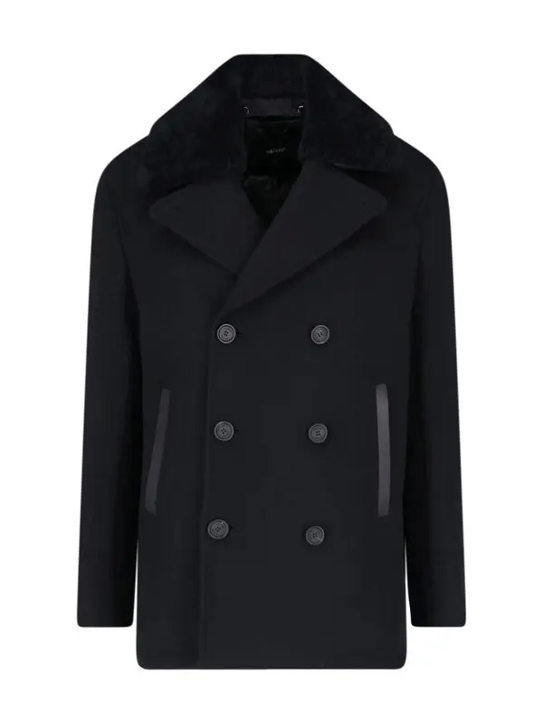 Mackage Double-breasted Wool Peacoat With Shearling Collar - Black