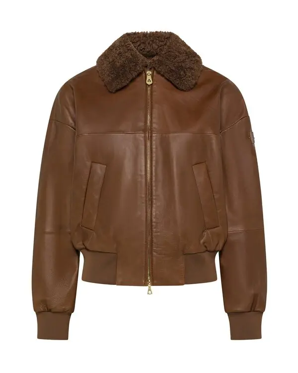Peuterey Shearling-collar Leather Bomber Jacket - Cuoio