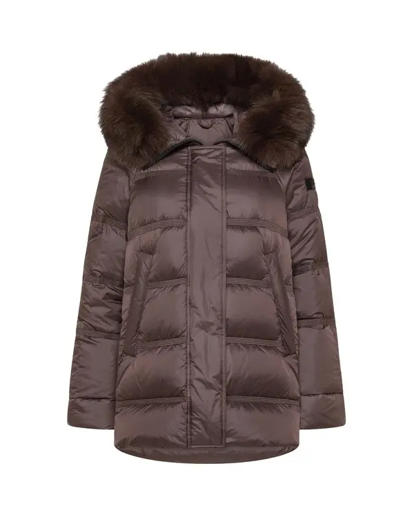 Peuterey Hooded Down Puffer Parka With Fur Trim - Chicory Coffee
