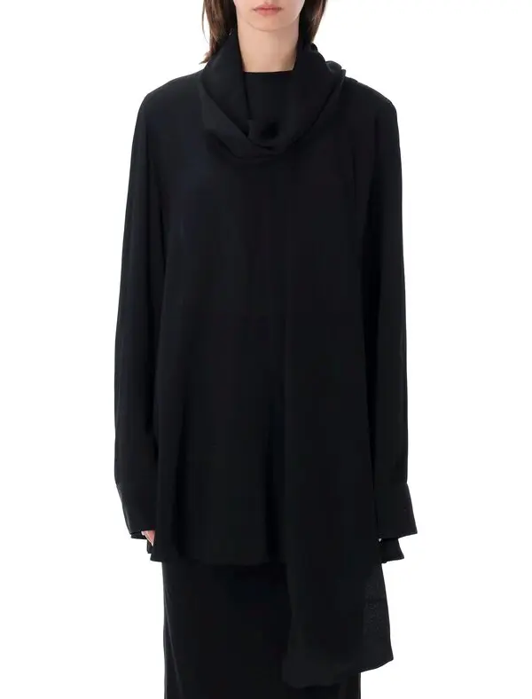 TOTEME Draped Scarf Blouse With Fluid Georgette Drape - Nero