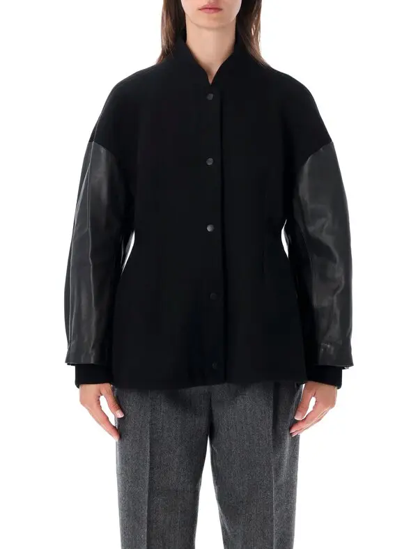 TOTEME Leather-sleeve Wool-blend Bomber Jacket - Nero