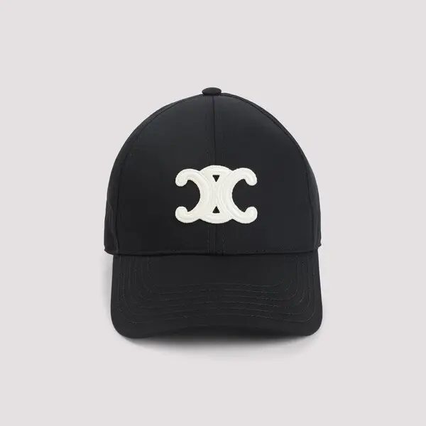 Celine 100% Cotton Logo Baseball Cap For - Black