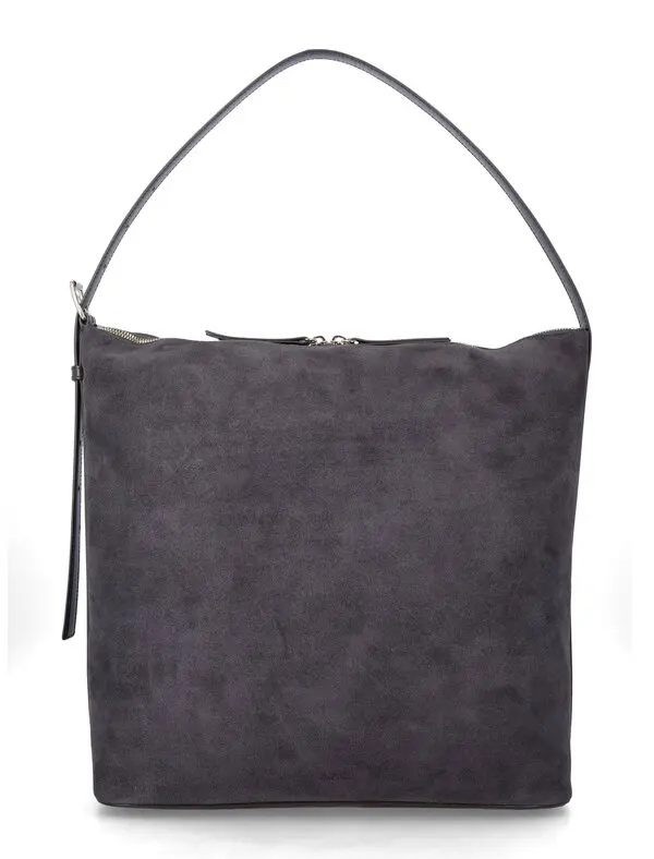 A.p.c. Vera Maxi Suede Handbag With Adjustable Strap, Dual Zip, Square Silhouette - Slate Gray