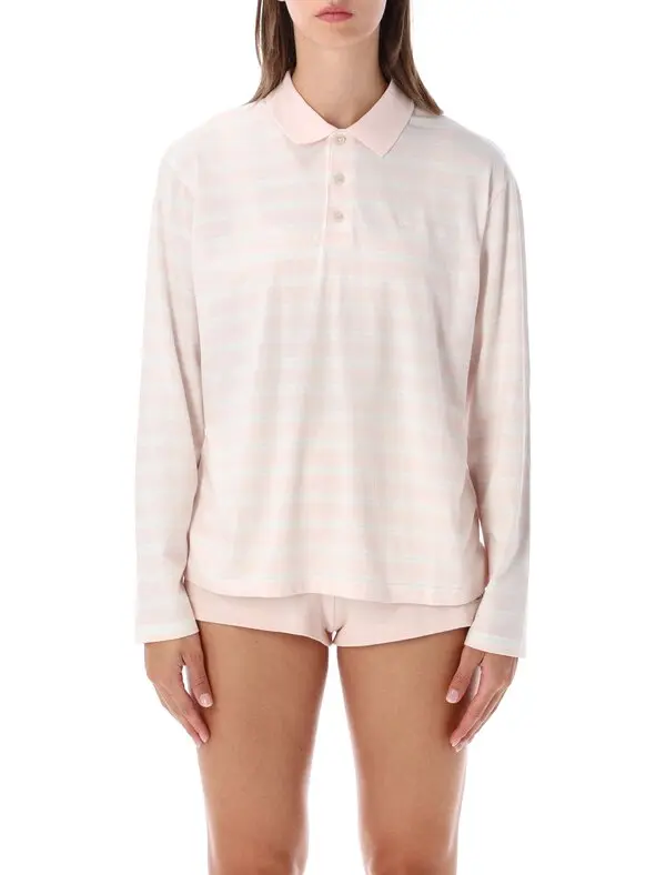 Sporty & Rich Striped Long Sleeve Polo Shirt - Rosa