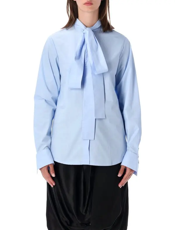 7 For All Mankind Bow Tie Neck Long Sleeve Blouse - Blu