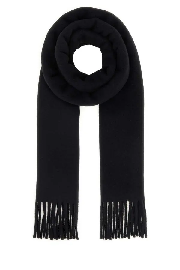 AMI Paris Cashmere-effect Wool Scarf With Amour Heart Leather Patch - Black