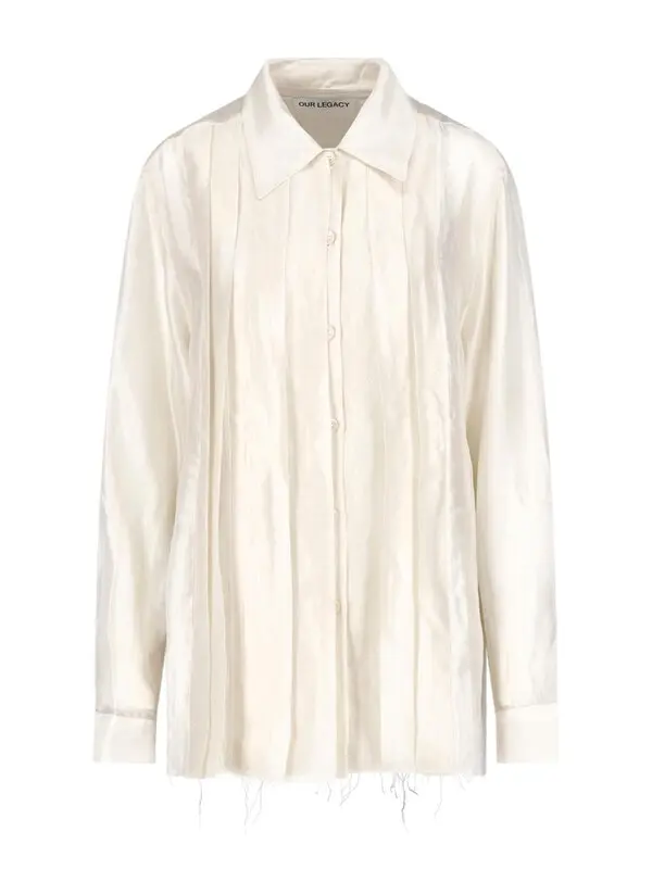 Our Legacy Sheer Button-up Shirt With Frayed Hem - White