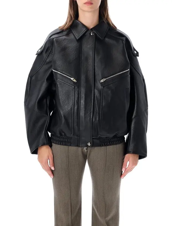 THE FRANKIE SHOP Faux Leather Bomber Jacket - Nero