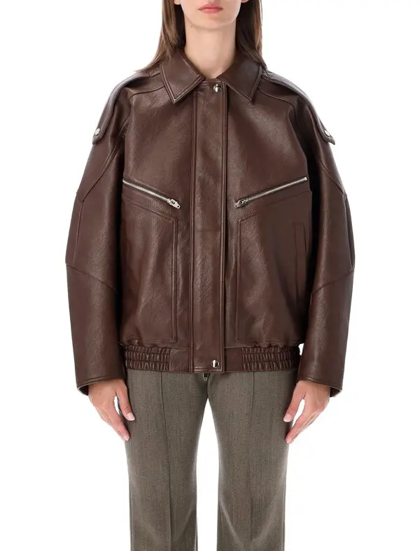 THE FRANKIE SHOP Faux Leather Zip-detail Jacket - Brown