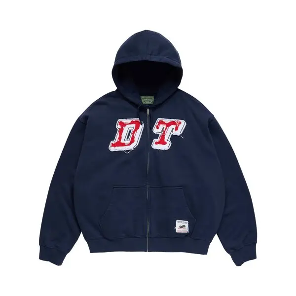 DENIM TEARS Distressed Tackle Twill Zip Up Hoodie 'navy