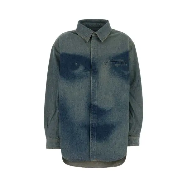 JEAN PAUL GAULTIER Face Print Oversized Denim Shirt 'indigo/beige