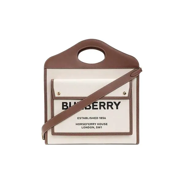 Burberry Two-tone Canvas And Leather Pocket Bag 'natural/malt Brown