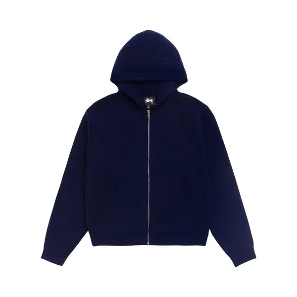 StÜssy Waffle Cashmere Zip Hood Sweater 'deep Navy - Blue