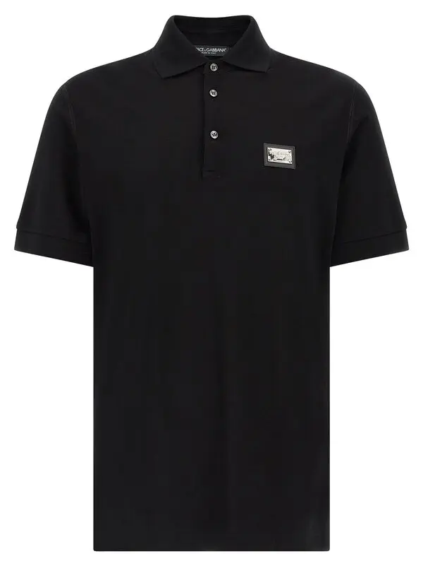 Dolce & Gabbana Logo Plate Polo Shirt - Black