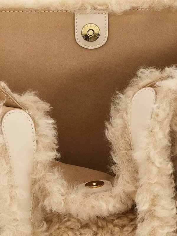 Stella McCartney Shearling Logo Shopping Bag - Cream