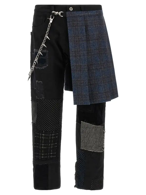 Junya Watanabe Patchwork Jeans With Kilt - Black