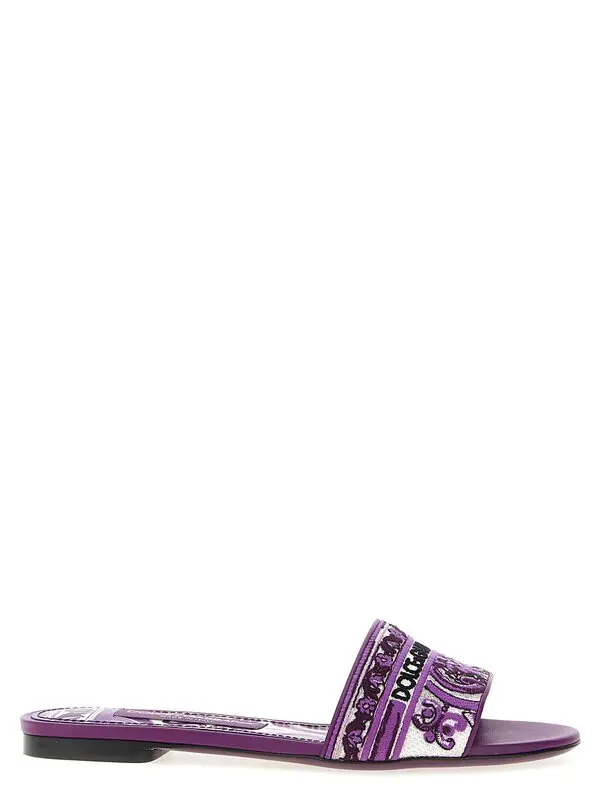 Dolce & Gabbana Maiolica' Embroidery Slides - Purple
