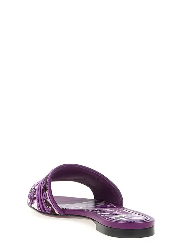 Dolce & Gabbana Maiolica' Embroidery Slides - Purple