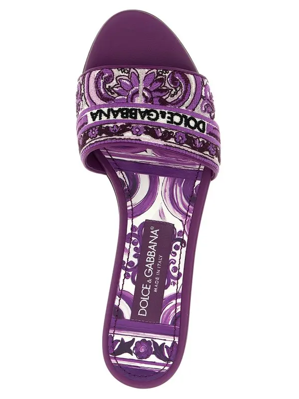 Dolce & Gabbana Maiolica' Embroidery Slides - Purple