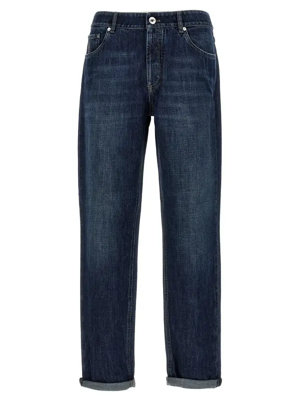 Brunello Cucinelli Logo Embroidery Jeans - Blue