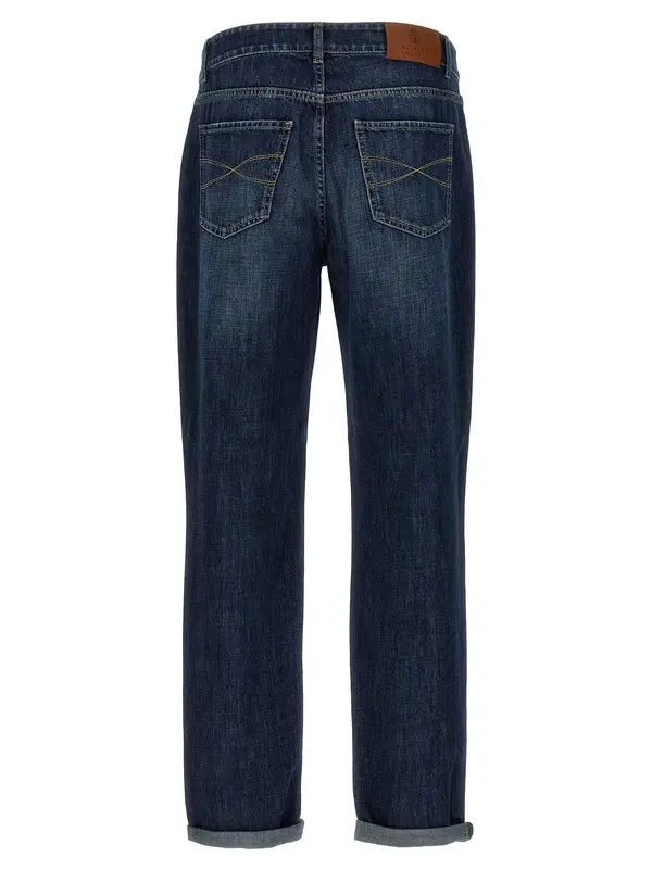 Brunello Cucinelli Logo Embroidery Jeans - Blue