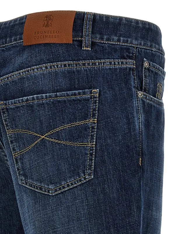 Brunello Cucinelli Logo Embroidery Jeans - Blue