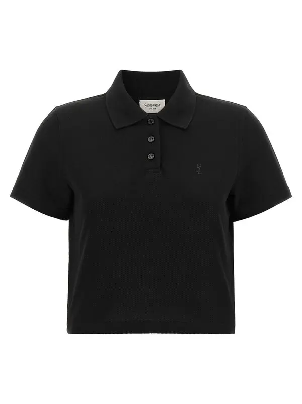Saint Laurent Cassandre' Crop Polo Shirt - Black