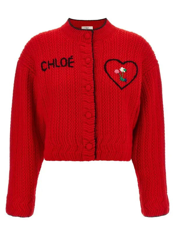 Chloé Embroidery Cardigan - Red